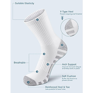 Airacker Athletic Socks Sport Running Calf Socks Performance Cushioned Breathable Crew Socks for Men Women(6 Pairs)