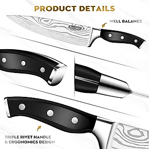 SCOLE® Chef Knife Bundle - Razor Sharp Chefs Knife 8 Inch VG-10 Super Damascus Steel (Natural Pakka Wood Handle) + Ultra Sharp Kitchen Knife Set 7-Piece (Triple Rivet Handle) (2 Items Bundle)