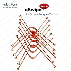 HealthAndYoga™ qSwipe Lite Copper Tongue Cleaners (Pack of 12) – Prevents Bad breath, Improves taste- Flexible, Curved ends provide good grip – Complete Oral Care/Hygiene for Travel/Office/Home