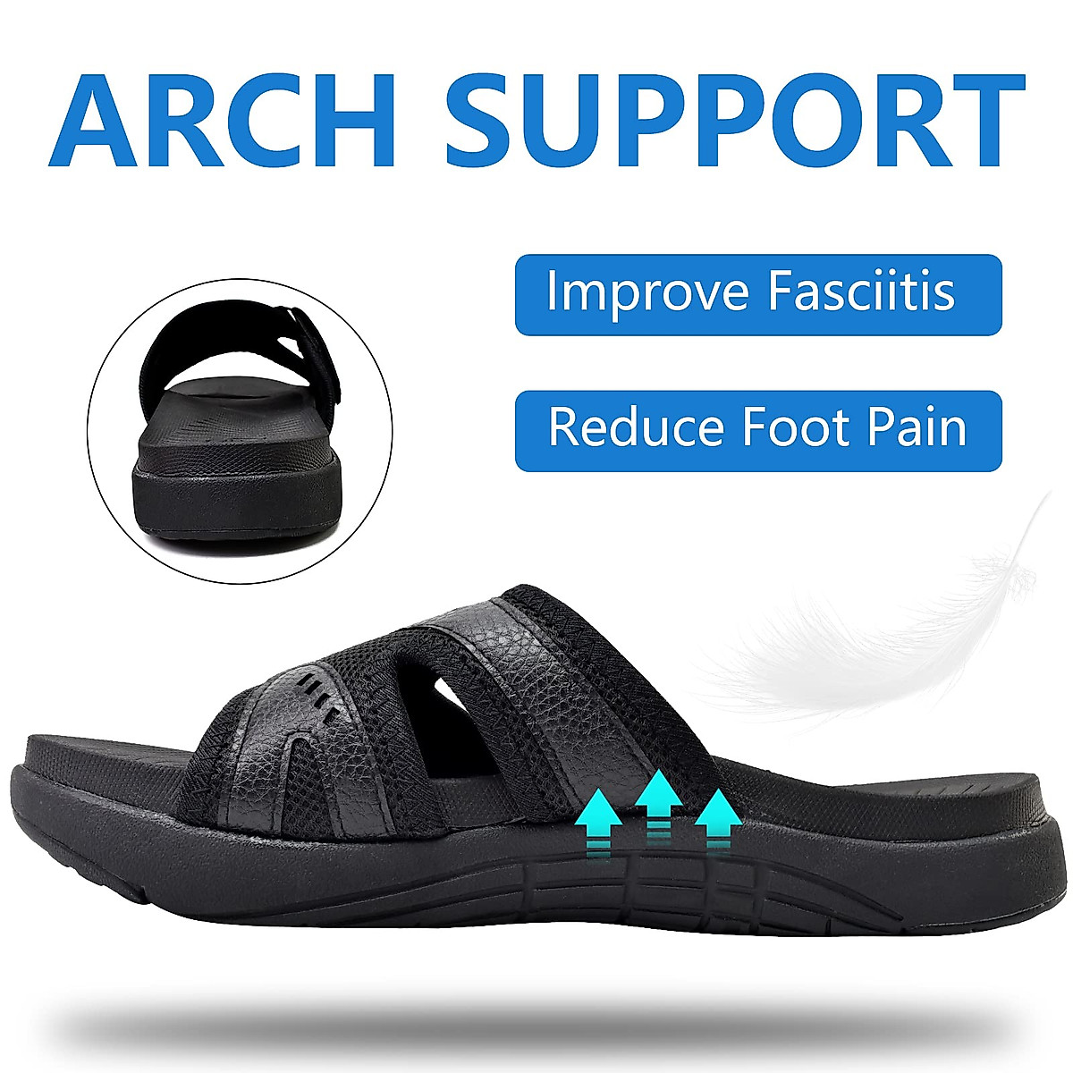 COFACE Mens Sport Recovery Sandals Plantar Fasciitis Soft Cushion Lightweight Orthotic Slides for Men AllBlack Size 13