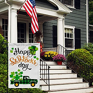Happy St Patricks Day Garden Flag, Saint Patricks Decorations Outside Yard Flag 12x18 Vertical Burlap Double Sided Decor for Home Outdoor Hanging