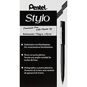 Pentel Arts Stylo Sketch Pen, Black, Box of 12 (JM20-AE)