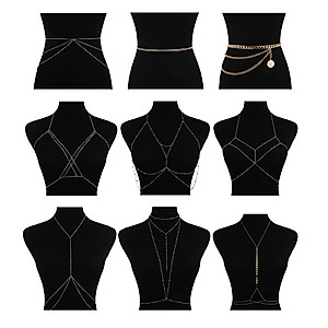 YOVORO 9PCS Sexy Belly Waist Chain for Women Bikini Body Chain Beach Bra Chain Jewelry Set G
