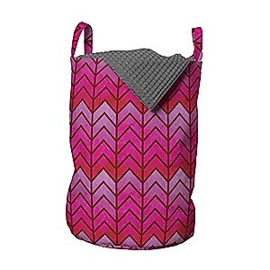 Lunarable Chevron Laundry Bag, Surreal Chevron Pattern Geometric Vibrant Colored Ornamental Illustration, Hamper Basket with Handles Drawstring Closure for Laundromats, 13" x 19", Magenta Red Violet