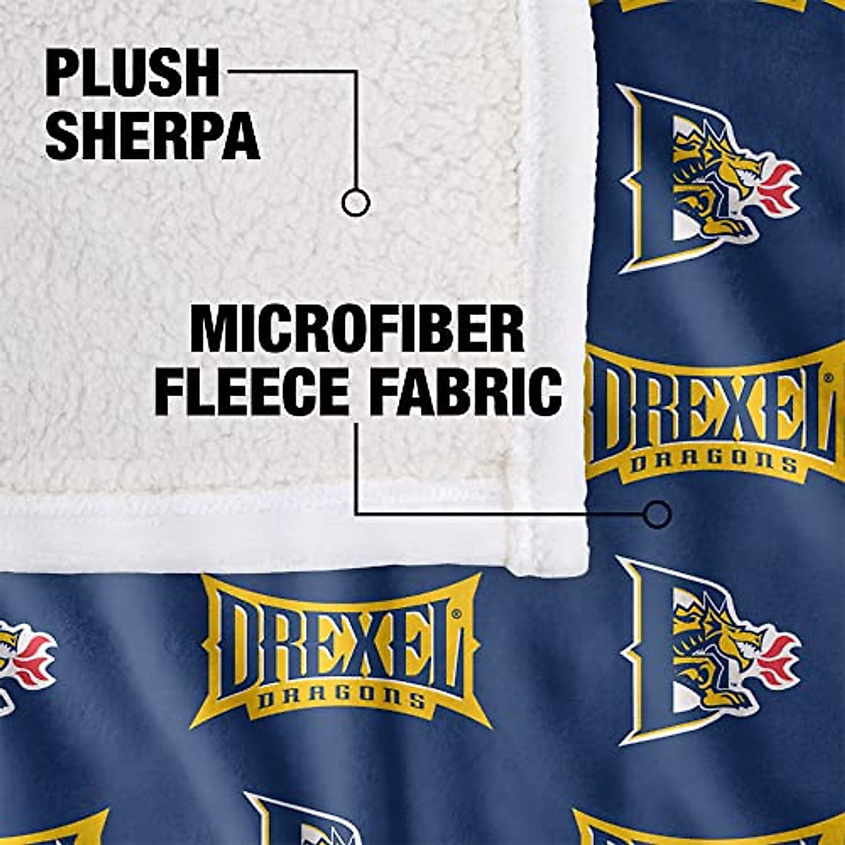 Drexel University Blanket, 50"x60" Logo Pattern, Silky Touch Sherpa Back Super Soft Throw Blanket