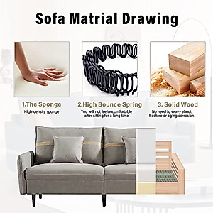 gefayluo 72.8 inch Sofa Couch Mid-Century 3-Seat Tufted Love Seat for Living Room Bedroom Office Apartment Dorm Studio and Small Space 2 Pillows Included (Silvery Gray)