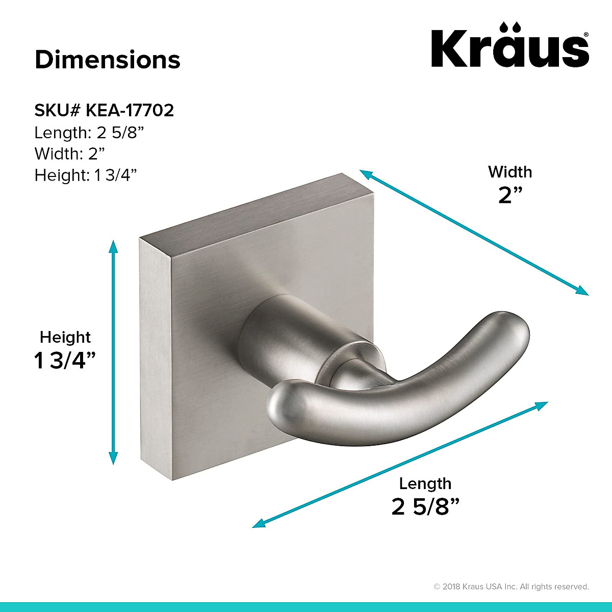 Kraus Ventus Bathroom Robe and Towel Double Hook, Brushed Nickel Finish, KEA-17702BN