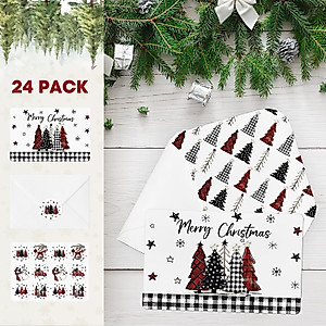 Artoid Mode 24 Pack Merry Christmas Thank You Cards Star Black White Xmas Tree Greeting Cards Gift With Envelope Sticker Blank Note Cards for Birthday Wedding Baby Shower Bridal Shower, 4 x 6 Inch