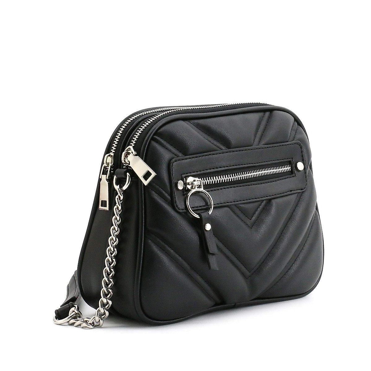 MAXWISE Women Zipper Pocket Crossbody Bag Shoulder Purse Fashion Travel Bag with Multi Pockets (Black)