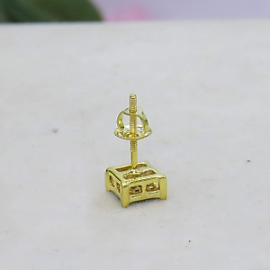 Dazzlingrock Collection Round White Diamond Square Frame 1Pc Stud Earring for Men (Color I-J, Clarity I2-I3) in 10K Solid Yellow Gold, Screw Back