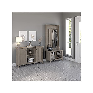 Bush Furniture Salinas Entryway Storage Set with Hall Tree, Shoe Bench and Accent Cabinet in Driftwood Gray
