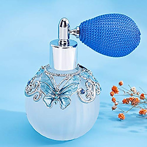 Glass Perfume Bottle with Spray Atomizer+Squeeze Bulb+Funnel,Hand-Painted Butterfly Pattern,Refillable Crystal Atomizer Bottle(50ml,Blue)