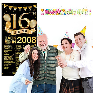 18th Birthday Door Cover Banner Decorations, Black Gold Happy 18th Birthday Door Cover Party Supplies, Large Eighteen Year Old Birthday Poster Backdrop Sign Decor