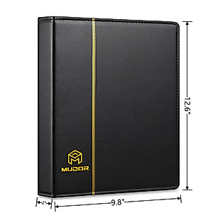 MUDOR Empty Premium PU Classic Binder, 4 Ring Binder Albums Stockbook for Stamps, Documents, Coins, Bank Notes(Black)