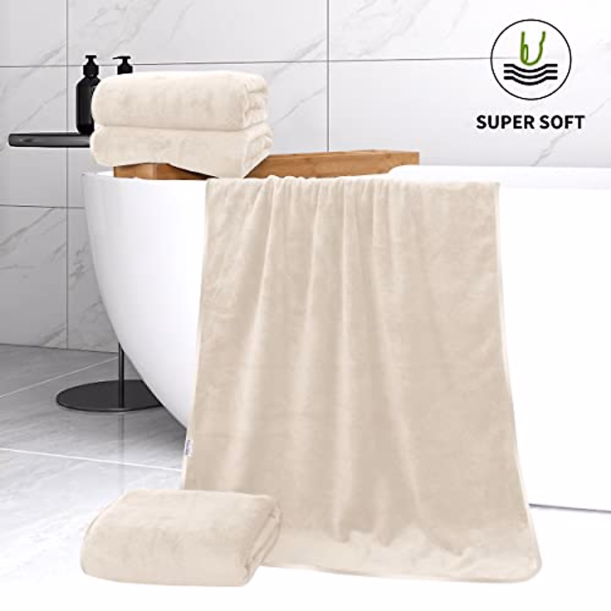 Cosy Family Microfiber 4 Pack Bath Towel Set, Lightweight and Quick Drying, Ultra Soft Highly Absorbent Towels for Bathroom, Gym, Hotel, Beach and Spa (Cream)
