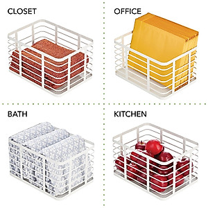 mDesign Metal Steel Wire Storage Basket Bin w/Built-in Handle, Open Top Industrial Design for Closet, Shelf Organization; Organize Clothes, Accessories, Carson Collection - 6 Pack - Matte White
