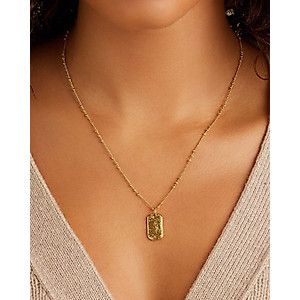 gorjana Women's Griffin Dog Tag Charm Hammered Pendant Necklace, 18K Gold Plated, 19 inch Chain