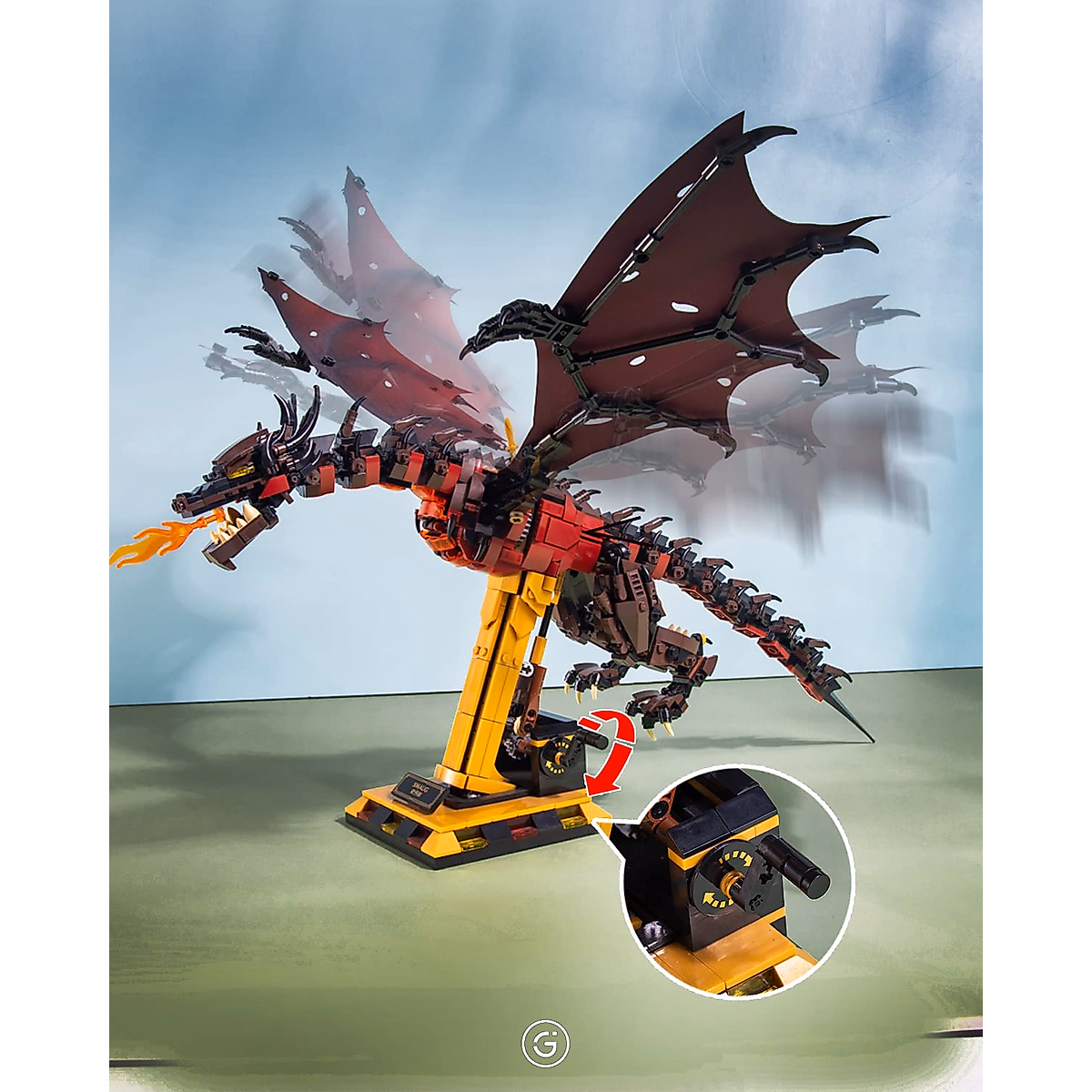 Givenni Fire Dragon Building Set with Display Stand - Smaug 1359 PCS Construction Building Bricks Model for Teen and Adults（New 2024）