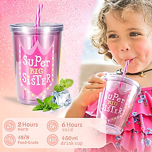 SHUNNIUB Big Sister Gifts for Girls, New Big Sister Gifts for Little Girls Age 3-12 Toddler Girls from Mom Dad Aunt Uncle Includes Tumbler Big Sister Book Little Girl Doll Big Sis Eye-Shade