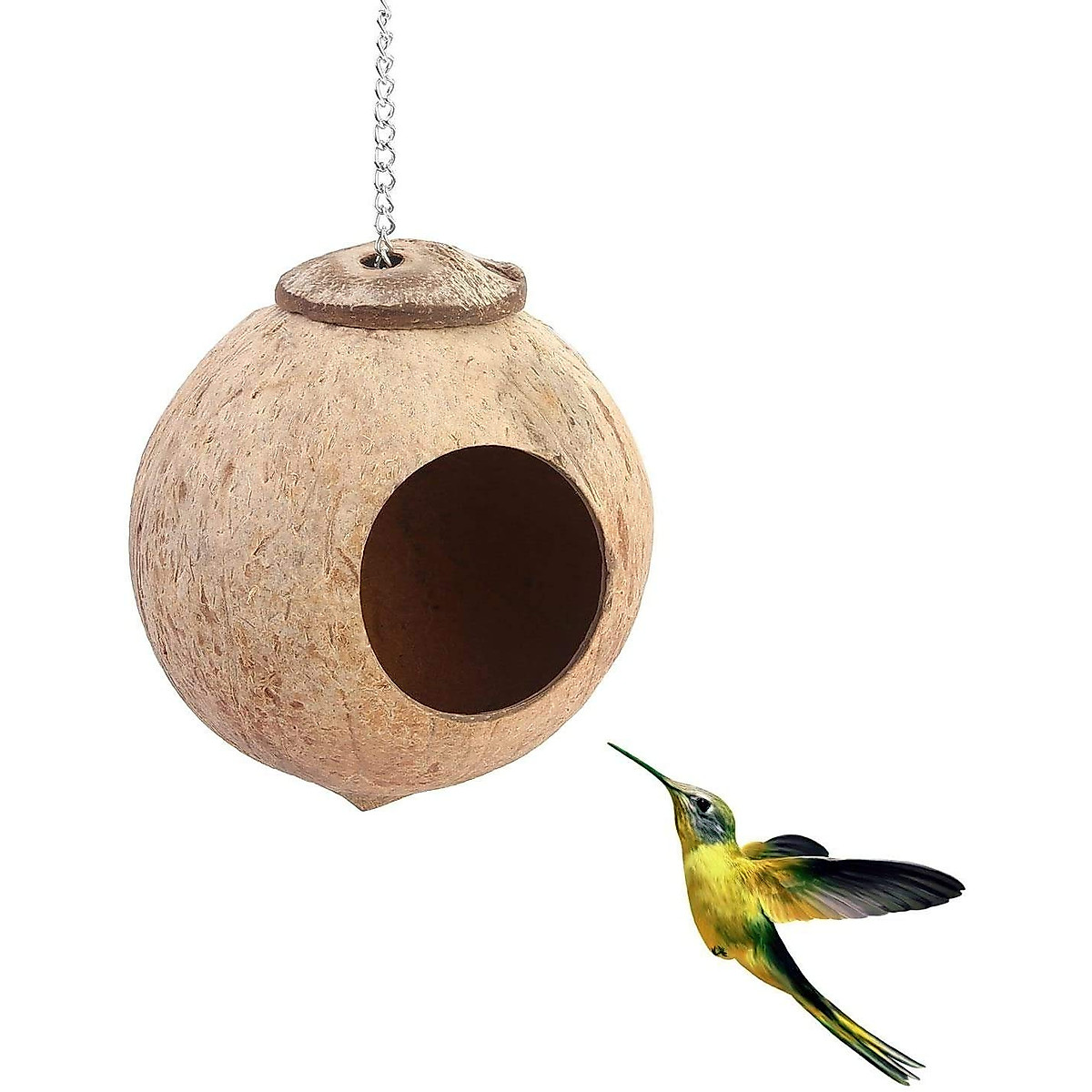 Litewoo Bird Nest House Bed Hut Natural Coconut Shell Seed Feeder Toy for Parrot Parakeet Cockatiel Conure Canary Finch Pigeon Hamster Gerbil Rat Mice Chinchilla Guinea Pig Cage Accessories