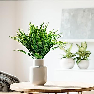 Jelofly 12 Bundles Artificial Boston Fern Plants Fake Ferns Faux Plants Shrubs Greenery Outdoor UV Resistant No Fade Garden Porch Window Box Decor