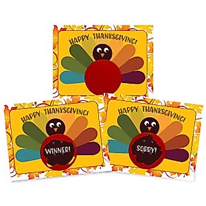 My Scratch Offs - 26 Pack Thanksgiving Turkey Friendsgiving Scratch Off Cards for Family Games, Thank You Cards Small Business, Party Games & Door Prizes