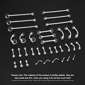 PiercingArt 36pcs Clear Piercing Retainers Bioflex Plastic Jewelry for Nipple Tongue Nose Septum Eyebrow Belly Earrings Tragus Helix Cartilage Industrial Lip Labret Rings Studs For Surgery Mri
