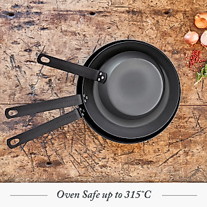 Merten & Storck Pre-Seasoned Carbon Steel 10" Frying Pan Skillet, Cast Iron Lightweight, Durable, Sear Grill Broil Fry, Indoor Outdoor Cooking, Easy to Clean, Oven Safe, Induction, Steel Handle, Black