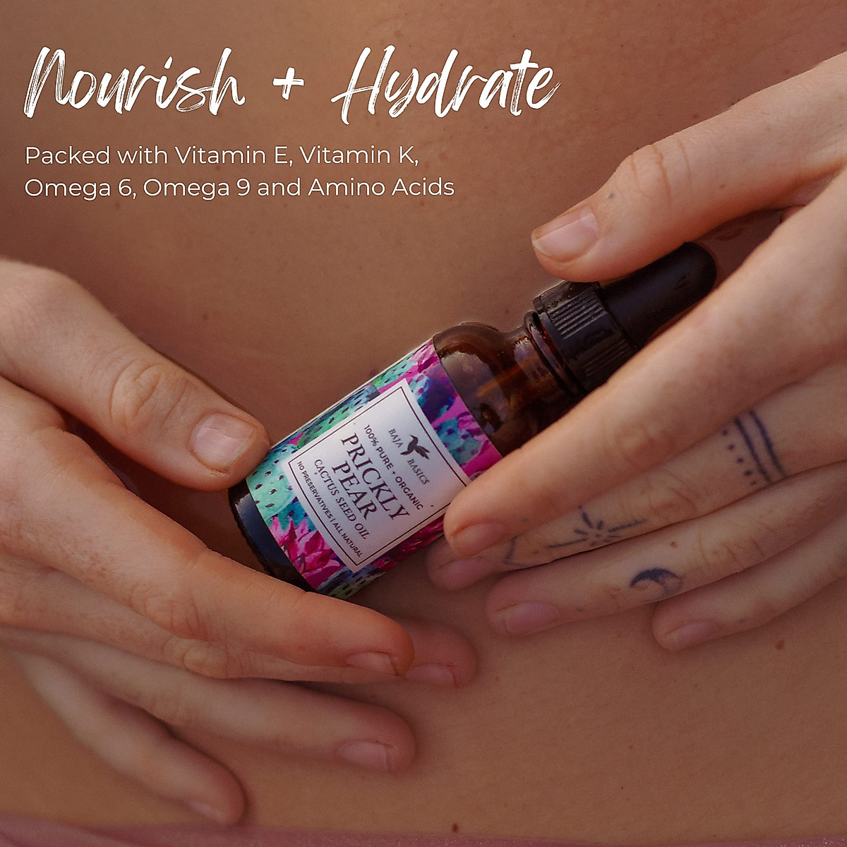 Baja Basics Prickly Pear Oil Cold Pressed, 100% Pure, Unrefined Moisturizer for Skin, Face, Body, Nails and Hair - Multi-Purpose Beauty Product For Men and Women - 1 oz Bottle