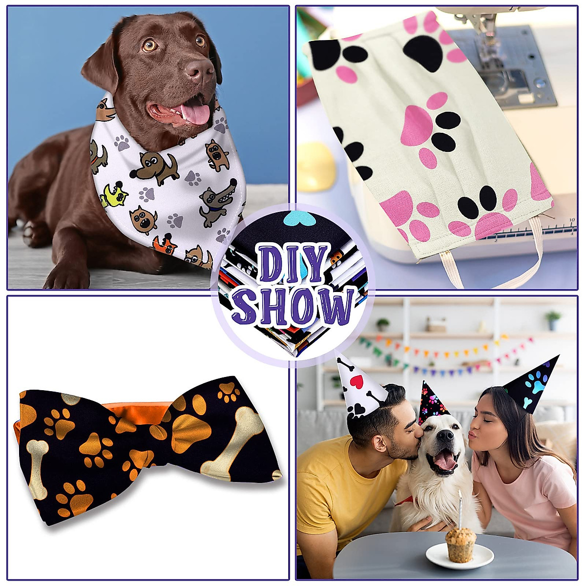 16 Pieces Dog Bone Paws Fabric Paw Print Fabric Retro Fabrics Sewing Fabric Animal Themed Pattern Decorative Fabric Animal Themed Pattern Bone Printed Fabric for DIY Crafts Supplies, 10 x 10 Inch