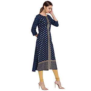 Janasya Indian Women's Blue Rayon Kurta