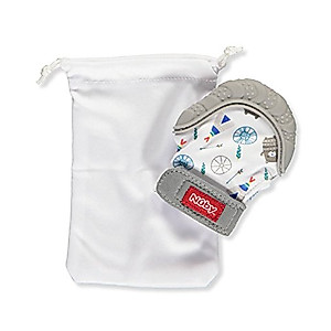 Nuby Soothing Teething Mitten with Hygienic Travel Bag, Grey, 1 Count (Pack of 1)