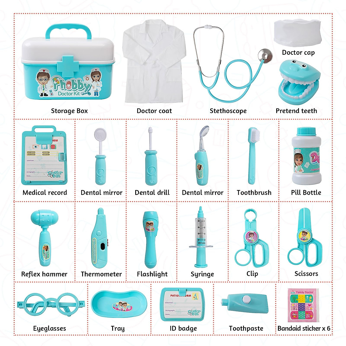 Phobby Durable Doctor Kit for Kids, 27 Pcs Deluxe Pretend Play Medical Kit Toy with Real Stethoscope, Doctor Toys for Toddlers Boys Girls Aged 3 4 5 6 7 8