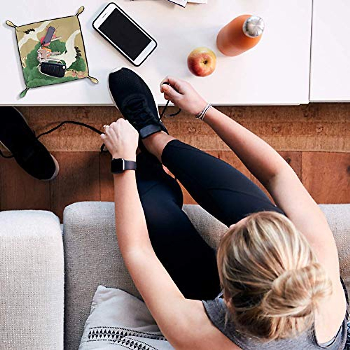 Lyetny Japanese Crane Birds Organizer Tray Storage Box Bedside Caddy for Men Key Wallet Watch and Coins Dice Holder,20.5x20.5cm