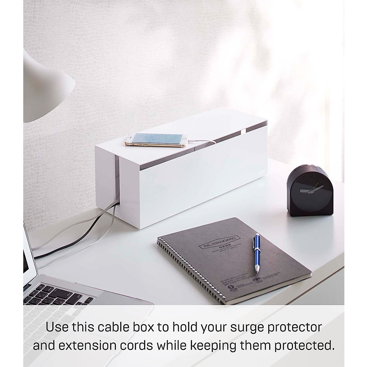 Yamazaki Home Cable Box - Outlet Cord Storage Organizer, Cover Protector ABS Plastic One Size White