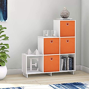 i BKGOO Foldable Storage Cube Drawer Bins Collapsible Fabric Storage Boxes with Round Metal Grommets for Organizing Shelf Nursery Home Closet 4 Pack Orange 11x11x11 inch