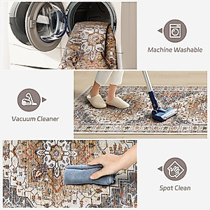 Madane Hallway Runner Rug 2x12, Extra Long Washable Runner Rugs with Rubber Backing, Non Slip Carpet Runner, Vintage Rug Runners for Kitchen Laundry Room Entryway (Turmeric/Grey, 2'x12')