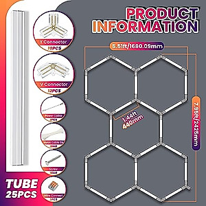 GOSLARLIT Hexagon LED Garage Light, 25 Pack LED Shop Ceiling Lamp, 144W 15950LM 6500K Daylight White, Linkable Plug-in Hexagon Lamp for Workshop Gym Car Care Warehouse 95x66inch