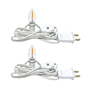 Kiraralite 2 Accessory Cord with 2 Led Light Bulb 6 Ft White Cord with On/Off Switch Plugs e12 Candelabra LED Light Bulbs and Clips for Halloween Christmas Decorations Craft Village House Decoration