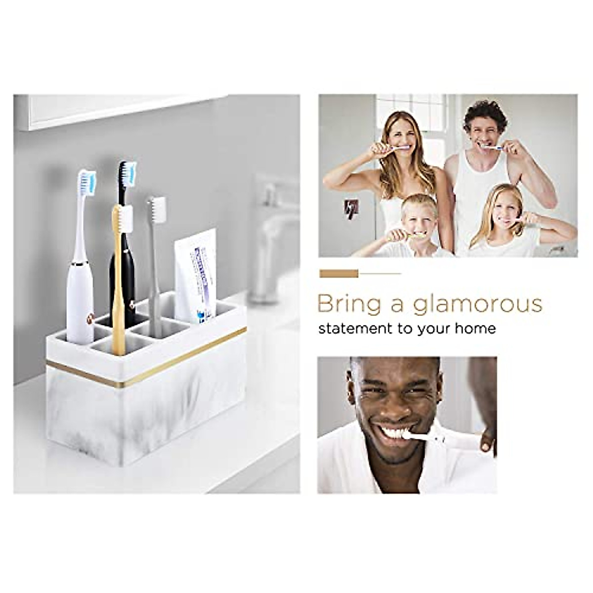 Luxspire Bathroom Vanity Tray+Toothbrush Holders, Bathroom Vanity Countertop Organizer Accessories Set-Marble Design