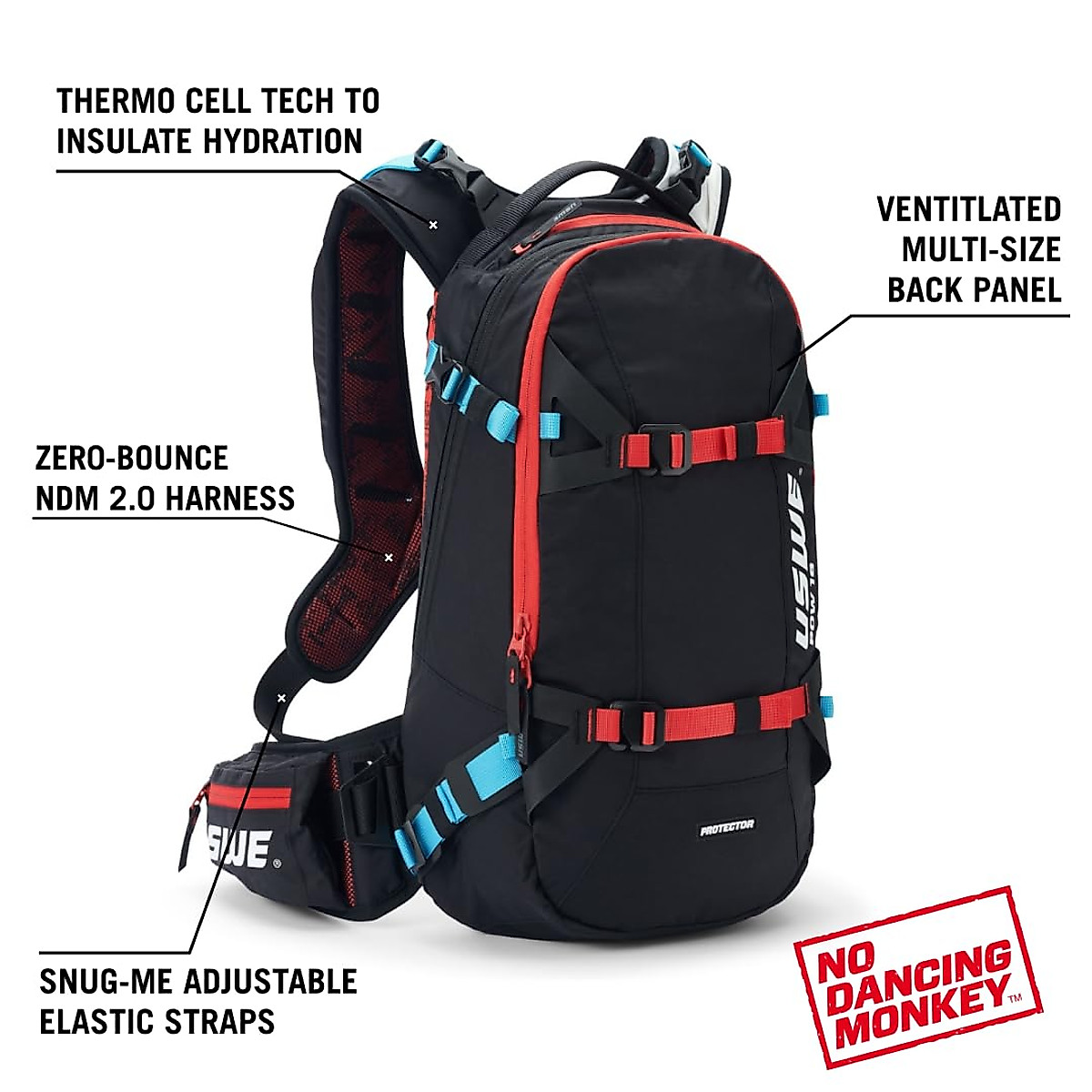 USWE Pow 25L, Ski and Snowboard Backpack with Back Protector, for Men and Women. Insulated Snow Hydration Pack with Thermo Cell Freeze Protection. Bounce Free. Black.