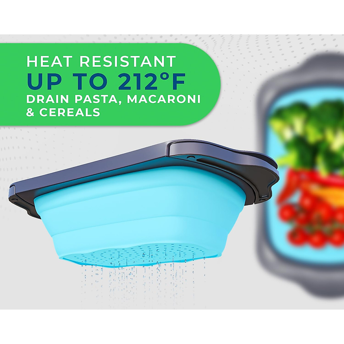 XL Large Kitchen Strainer by Comfify - Collapsible Silicone Over-The-Sink Colander with Extendable Handles - Use with Pasta, Fruit, Berries & Veggie - 6 Quart - Blue