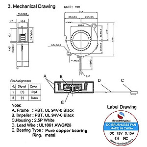 SoundOriginal 12VDC Brushless Blower Cooling Fan 50x50x15mm Fans for 3D Printer Humidifier Aromatherapy and Other Small Appliances Series Repair Replacement (x1 12V)