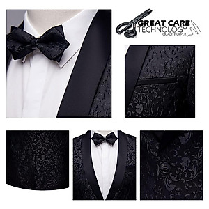Mens 2 Piece Floral Jacquard Dress Suit Set 1 Button Print Dinner Jacket Pants Black