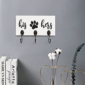 10 o'clock Decorative Key Holder & Dog Leash Hook Wall Mount for Entry Way, Kitchen, & Mudroom, His Hers & Paw Print Triple Hook, 10" x 5"