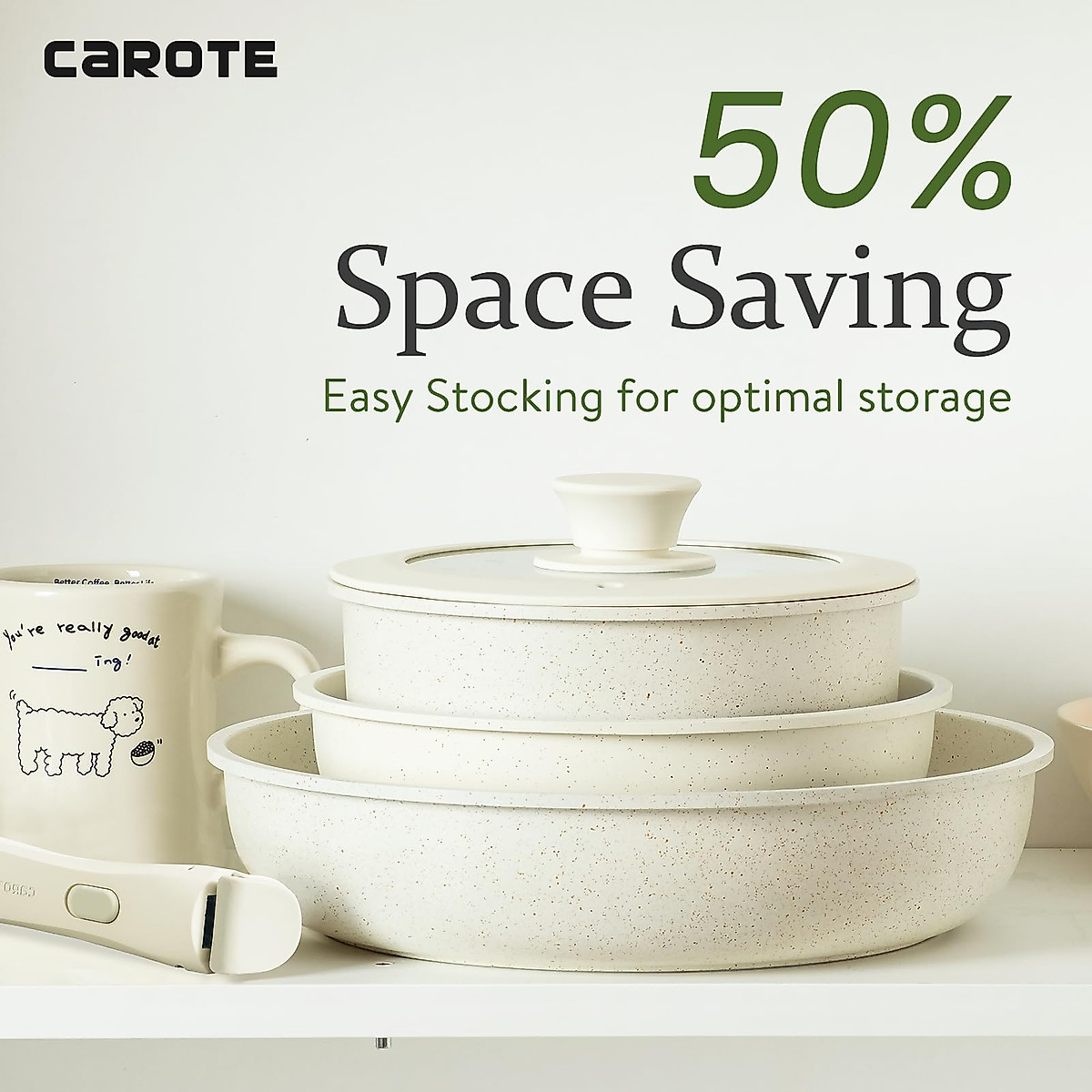 CAROTE Removable Handle, Handle for Detachable Removable Cookware,Universal Pot Handle,Suitable for All Cookware, Cream White