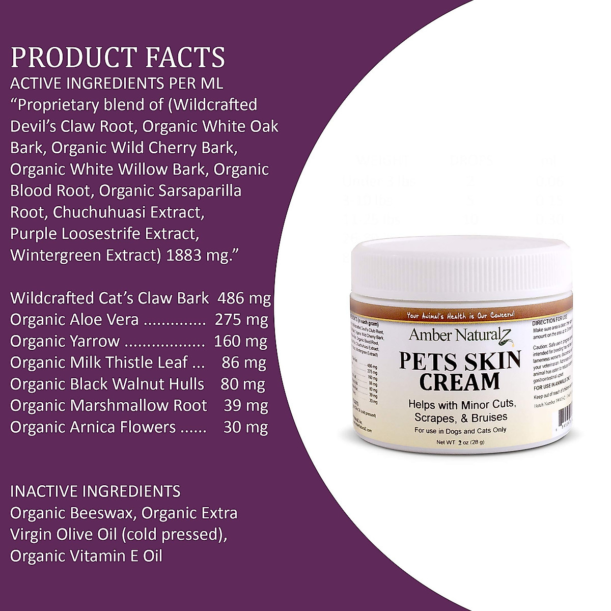 AMBER NATURALZ Pets Skin Cream Herbal Balm for Dogs and Cats | Pet Skin Cream for Minor Scrapes, Paws, Snout, Skin, and Wrinkles | 2 Ounce Container | Manufactured in The USA