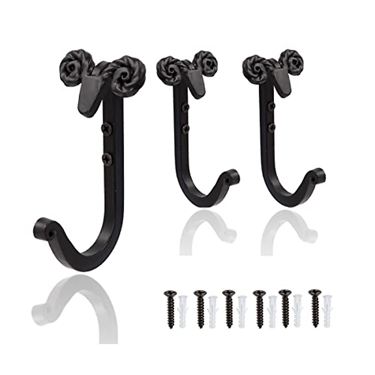 The Metal Magician Sheep Headed Iron Hooks Wall Mount Black Hanger Set of 3 Heavy Duty Towel Holder for Hanging Hats, Coat, Keys, Clothes, Bags Closet Hooks for Bathroom, Kitchen, Entryway