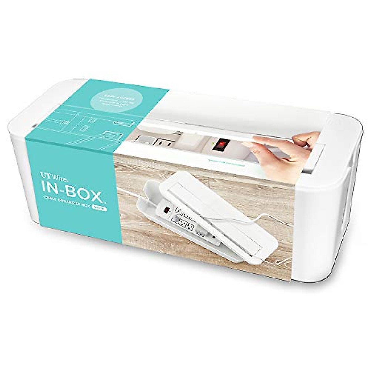 UT Wire In-Box Extra Large Cable Organizing Management Box for Under Desk Surge Protector Concealer White