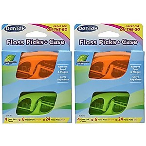DenTek Floss Picks & Travel Case for On-the-Go, 4 Travel Cases with 6 Floss Picks Each, (Pack of 2)